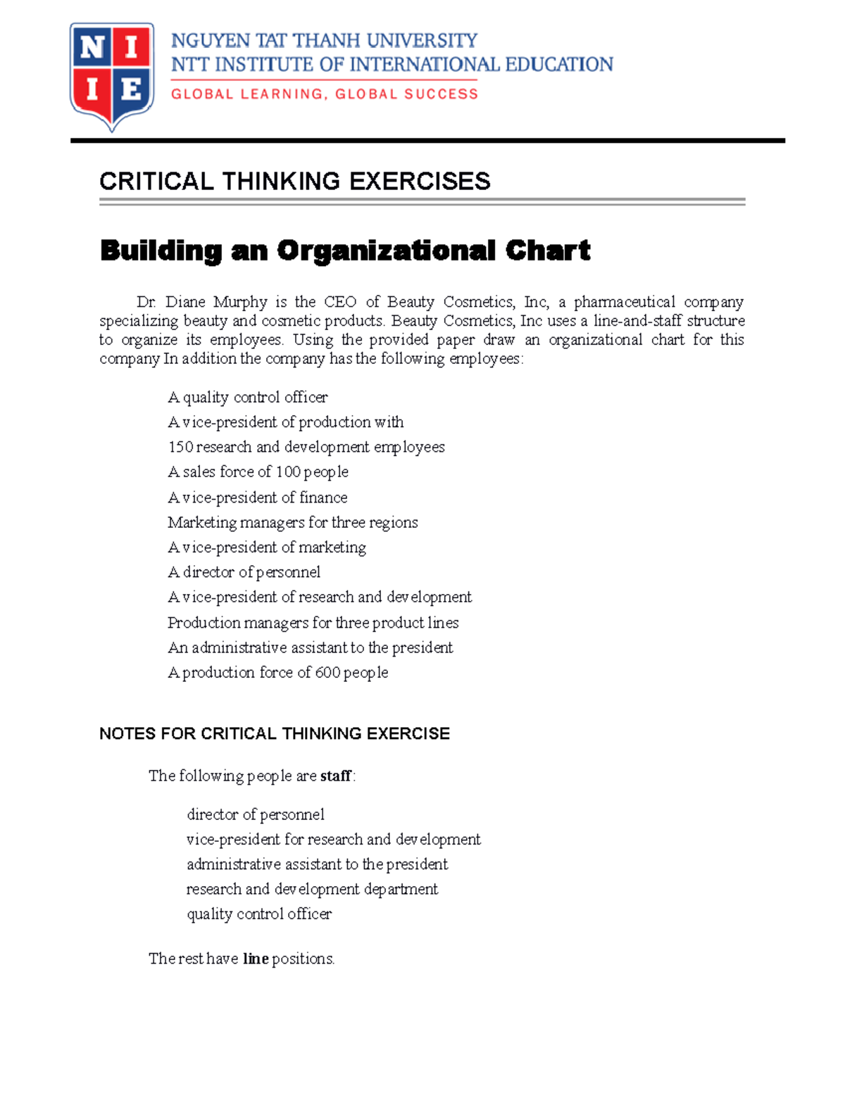 Organizational Structure Final - CRITICAL THINKING EXERCISES Building ...