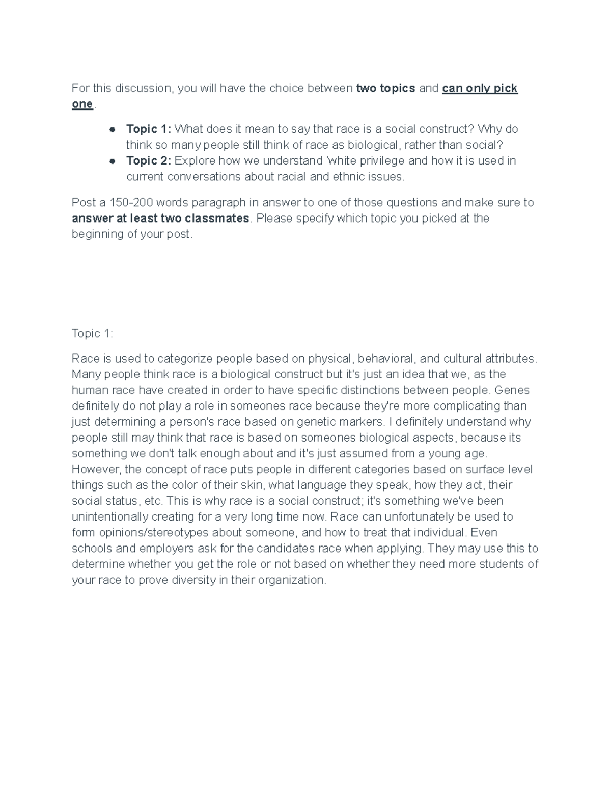 Sociology - Discussion #2 - For this discussion, you will have the ...