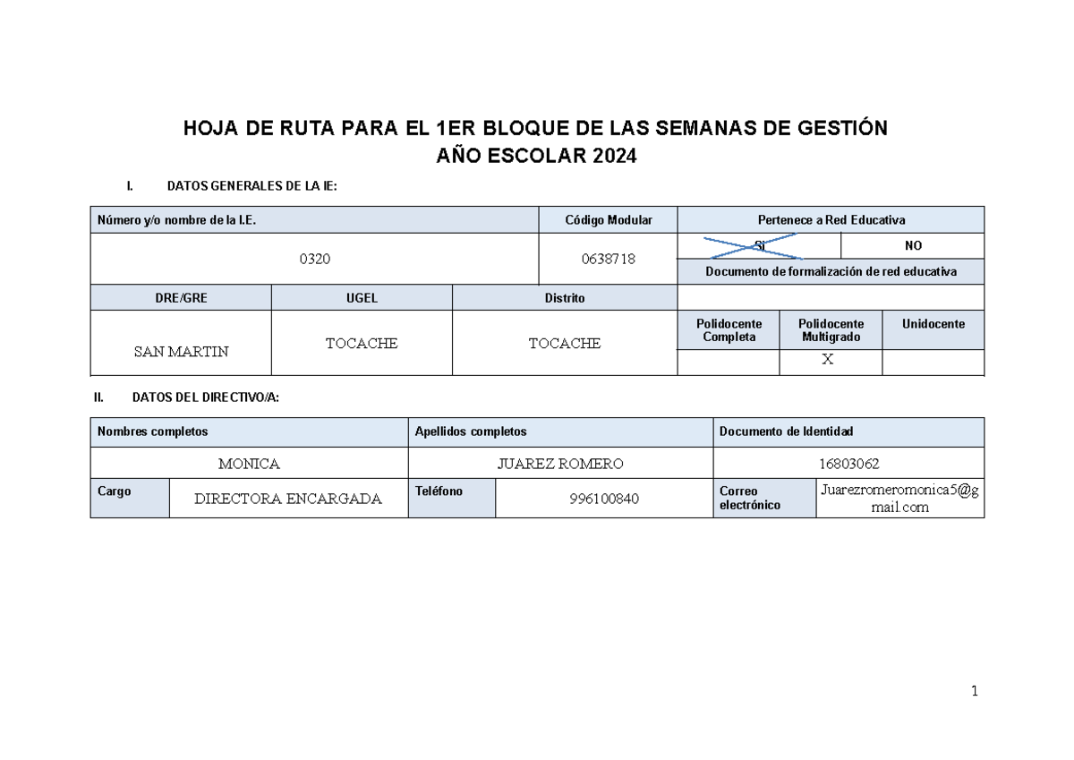 PLAN DE RUTA Semana 1 - HOJA DE RUTA PARA EL 1ER BLOQUE DE LAS SEMANAS DE GESTIÓN AÑO ESCOLAR ...