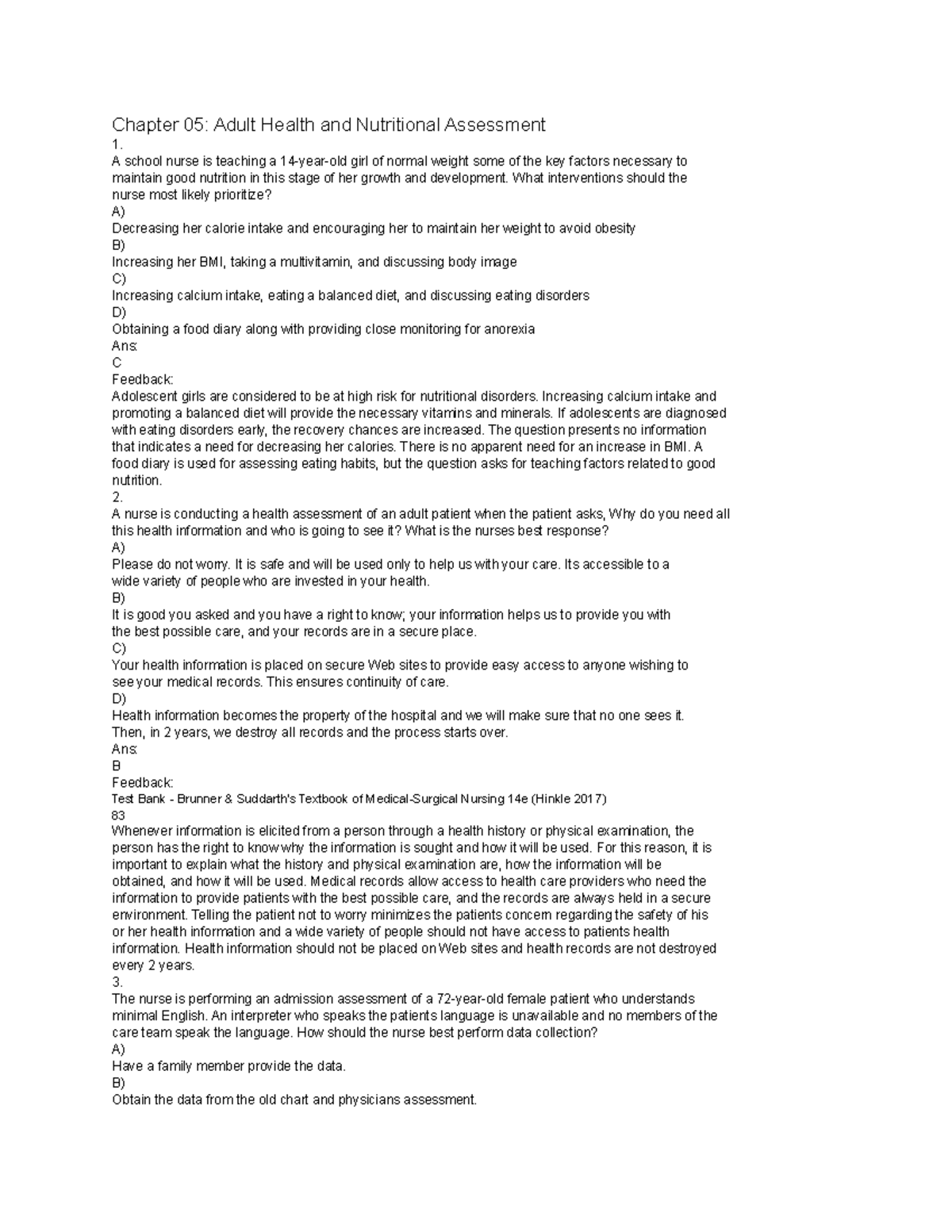 Chapter 05 Adult Health and Nutritional Assessment - Chapter 05: Adult ...