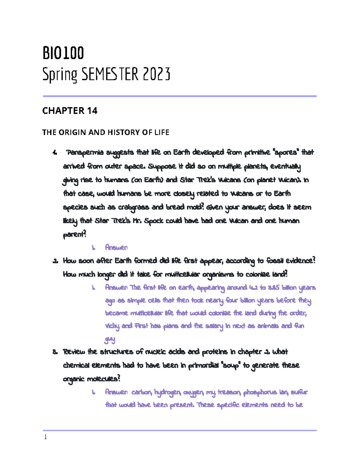 CH. 14: The Origin and History of Life - BIO Spring SEMTER 2023 CHAPTER ...