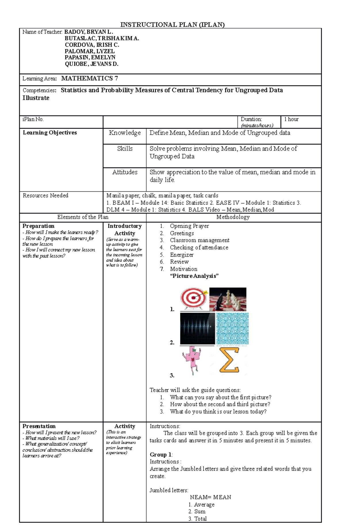 FS 2 Iplan - lesson plan - Name of Teacher: BADOY, BRYAN L. BUTASLAC ...
