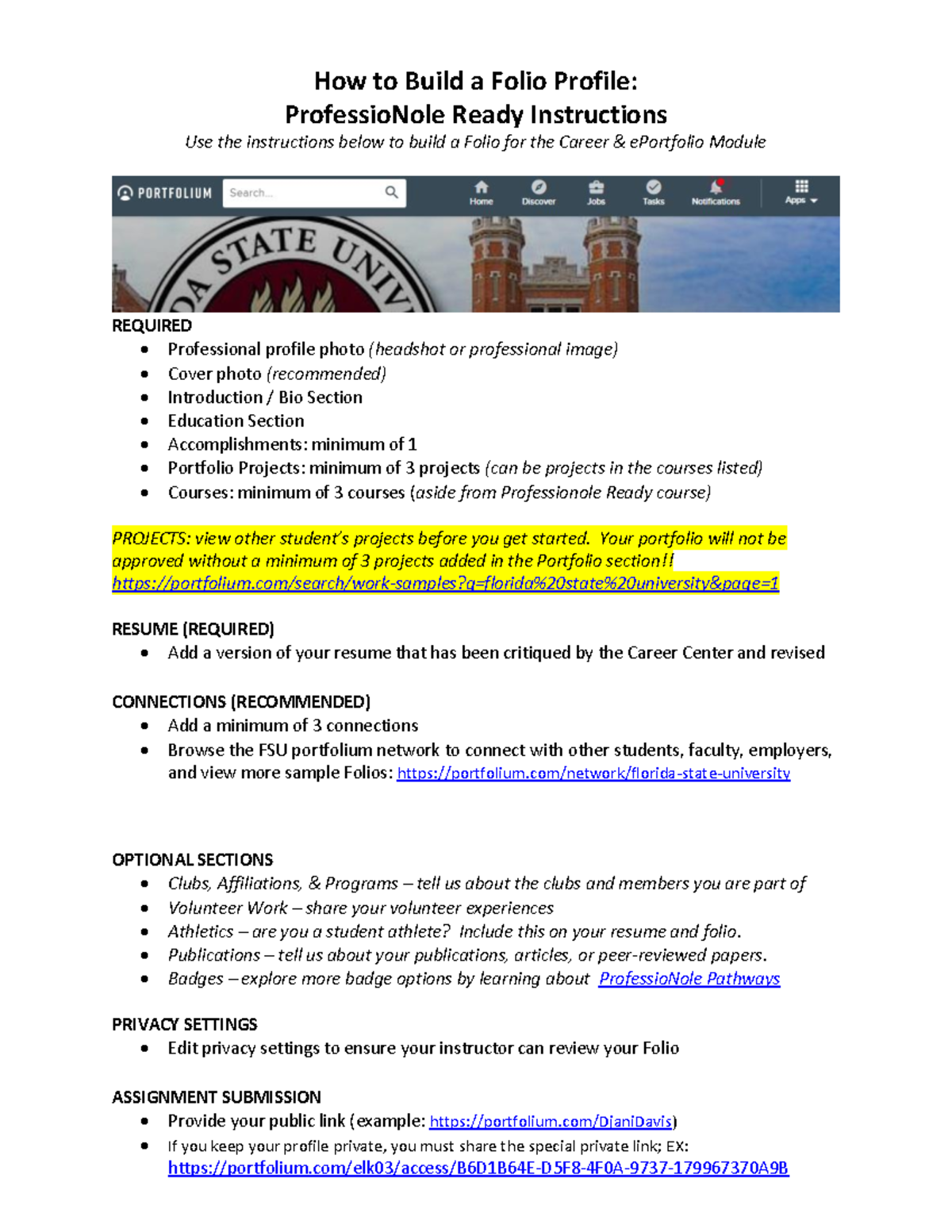 Building a Folio 2021-1 - How to Build a Folio Profile: ProfessioNole ...