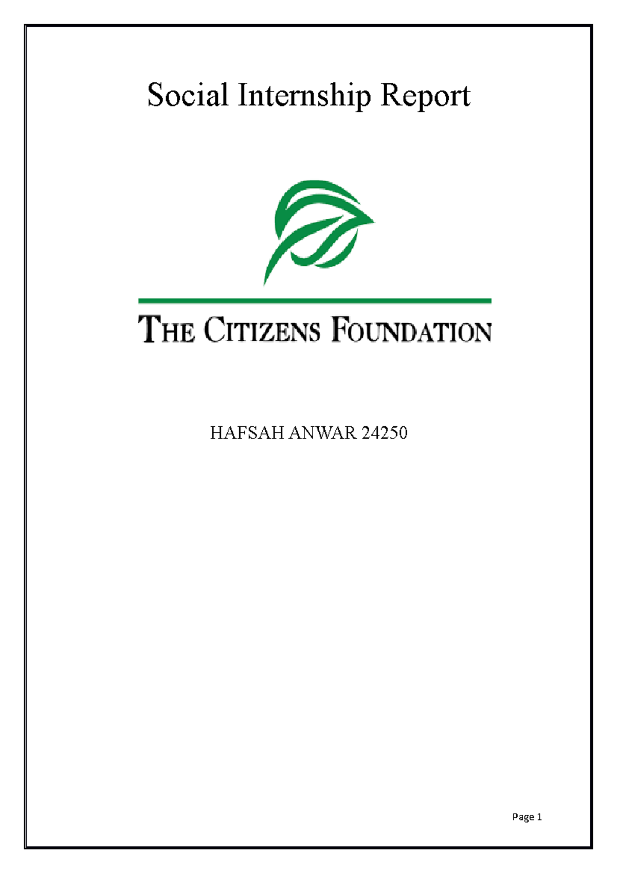 Social Internship Report Hafsah Anwar - Social Internship Report HAFSAH ...