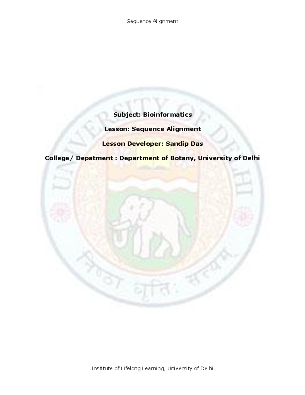 Sequence alignment - Study material - Subject: Bioinformatics Lesson ...