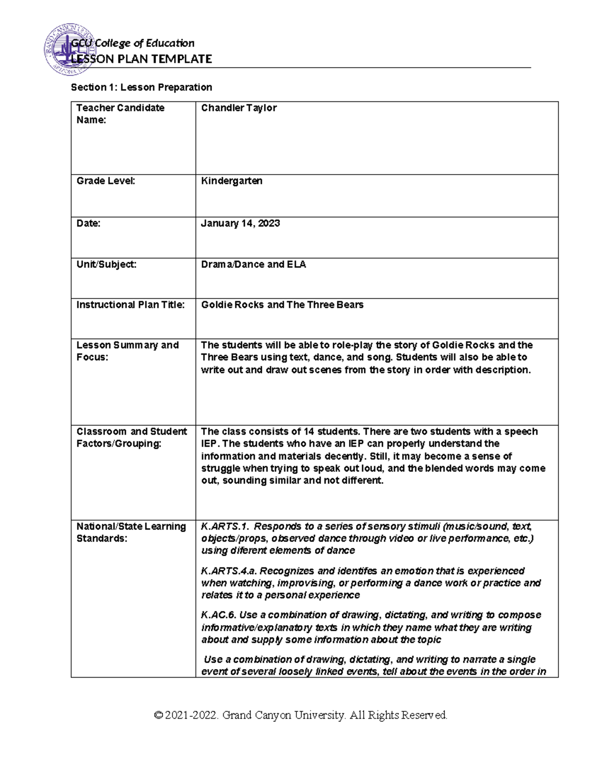 Coe drama and dance lesson plan - LESSON PLAN TEMPLATE Section 1 ...