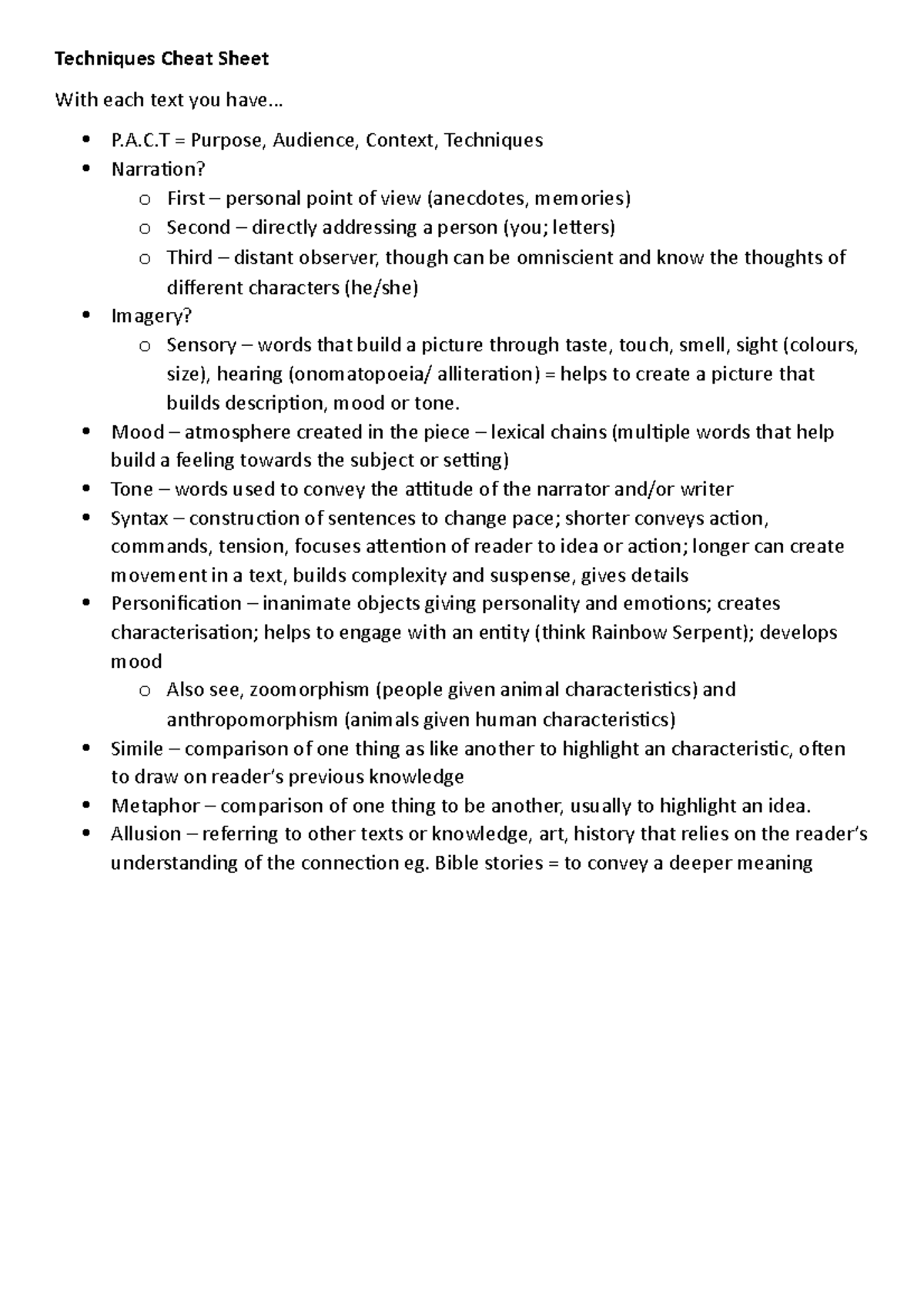 Master Techniques Cheat Sheet - Techniques Cheat Sheet With each text ...