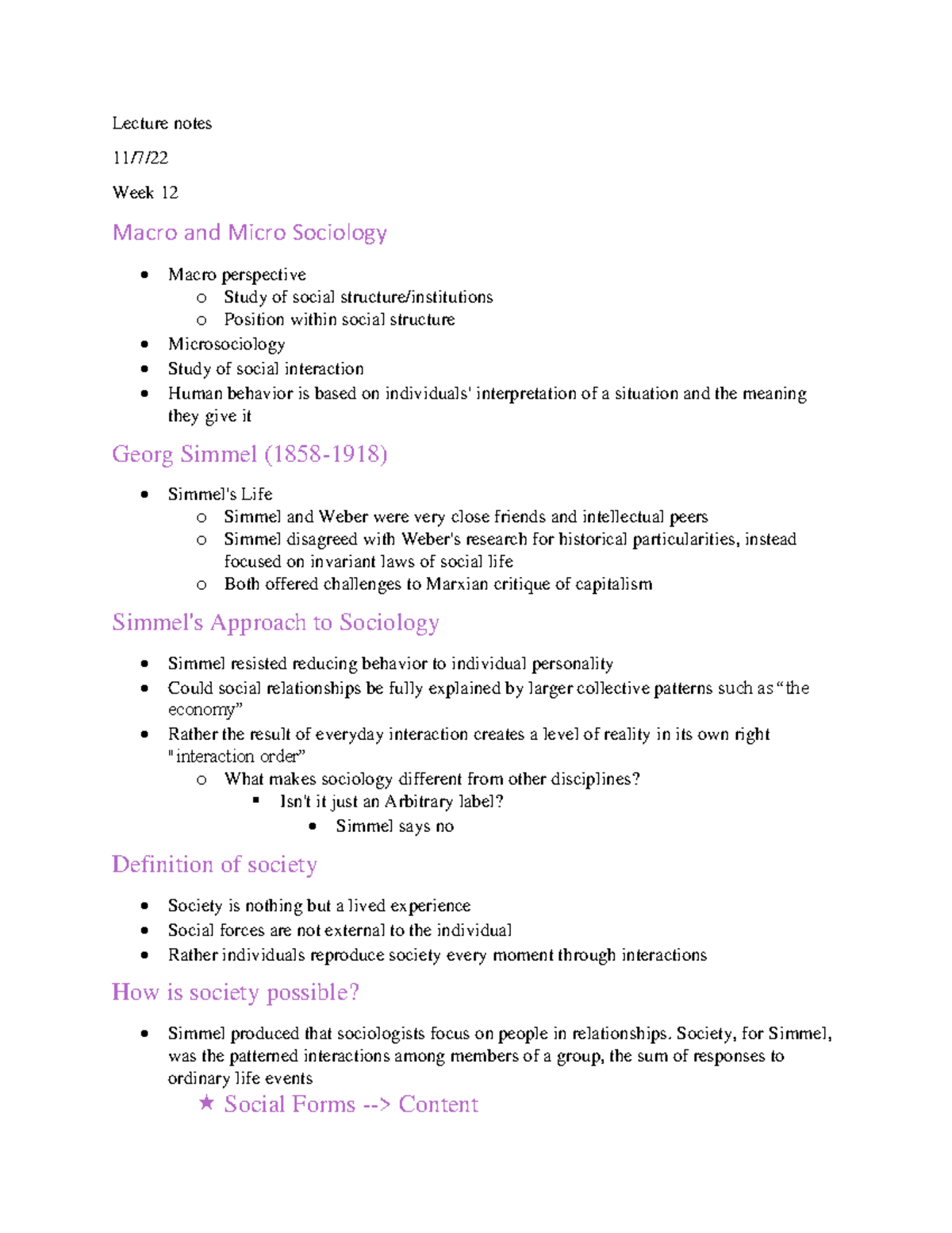 Week 12 Notes - Lecture notes 11/7/ Week 12 Macro and Micro Sociology ...