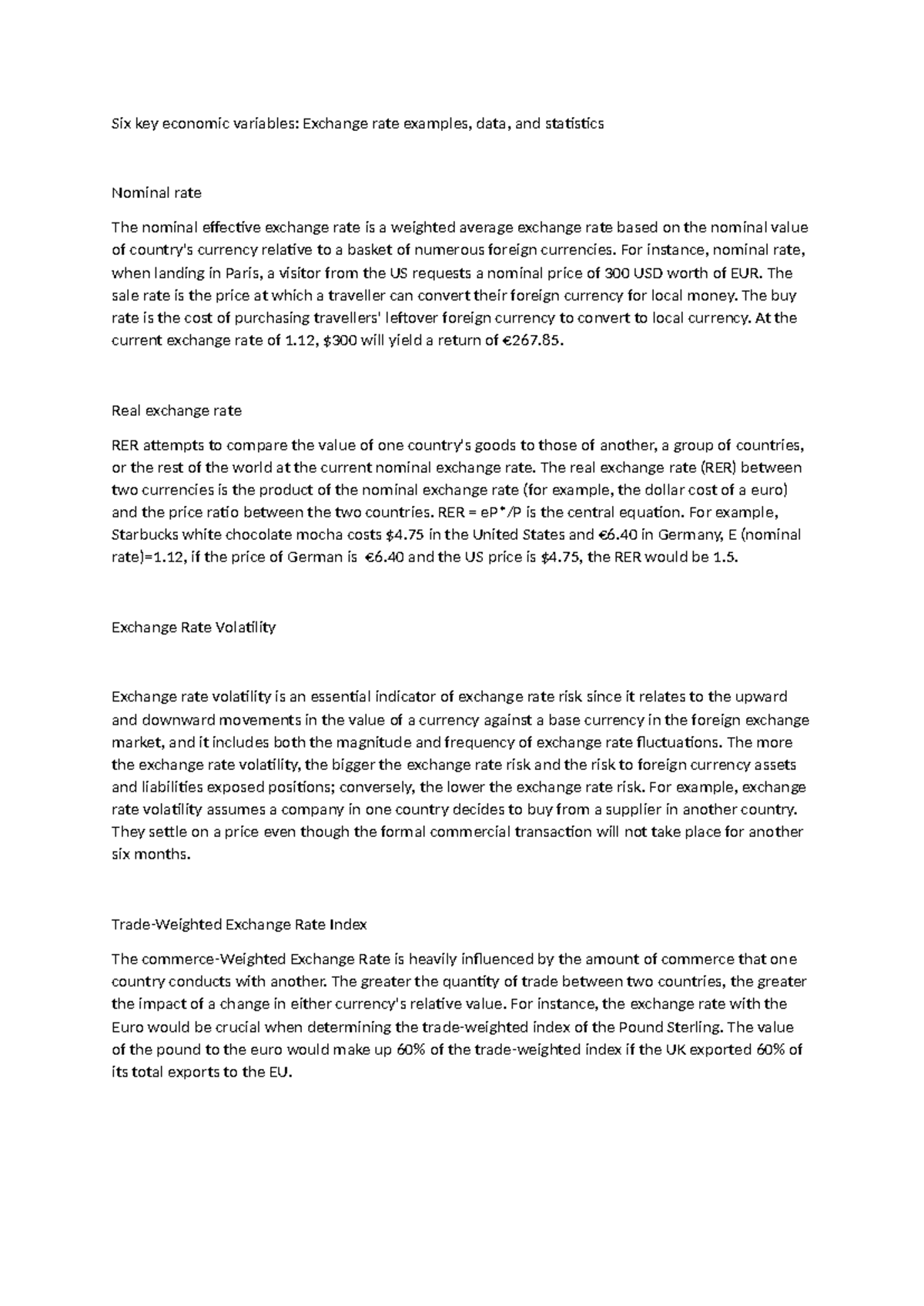 Economic assignment 2 - ... - Six key economic variables: Exchange rate ...