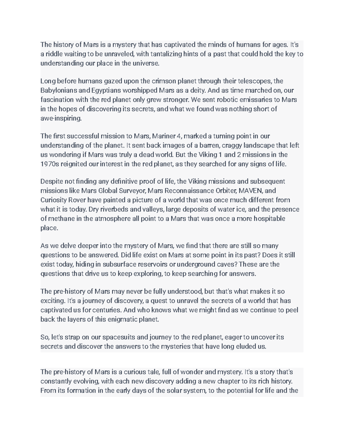 Prehistory of Mars Lecture Notes Summary - The history of Mars is a ...