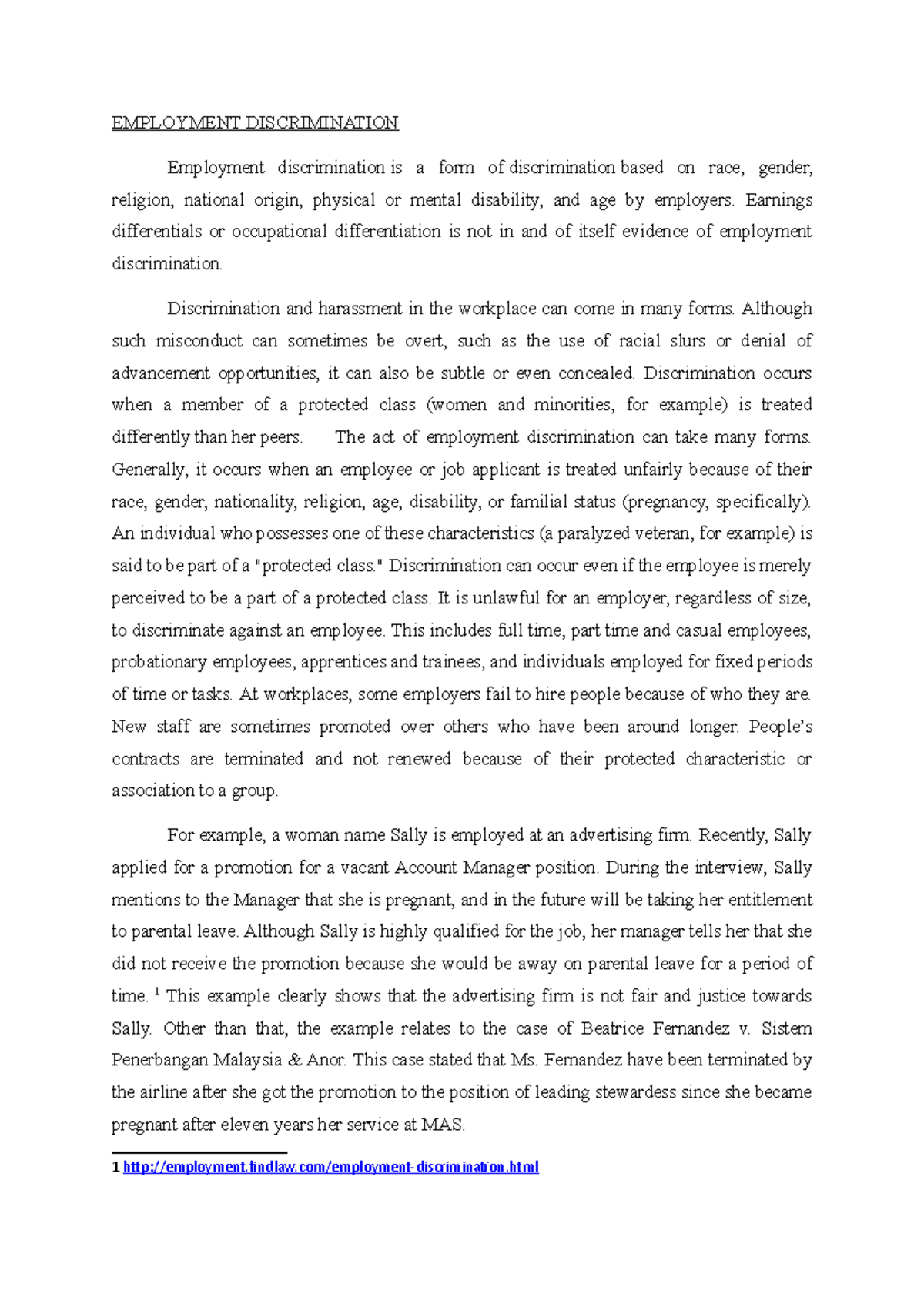 Employment discrimination - EMPLOYMENT DISCRIMINATION Employment ...