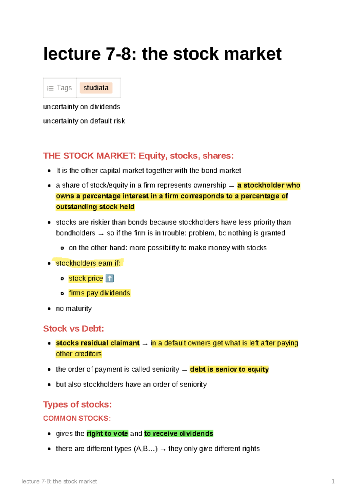 Lecture 7-8 the stock market - lecture 7-8: the stock market Tags ...