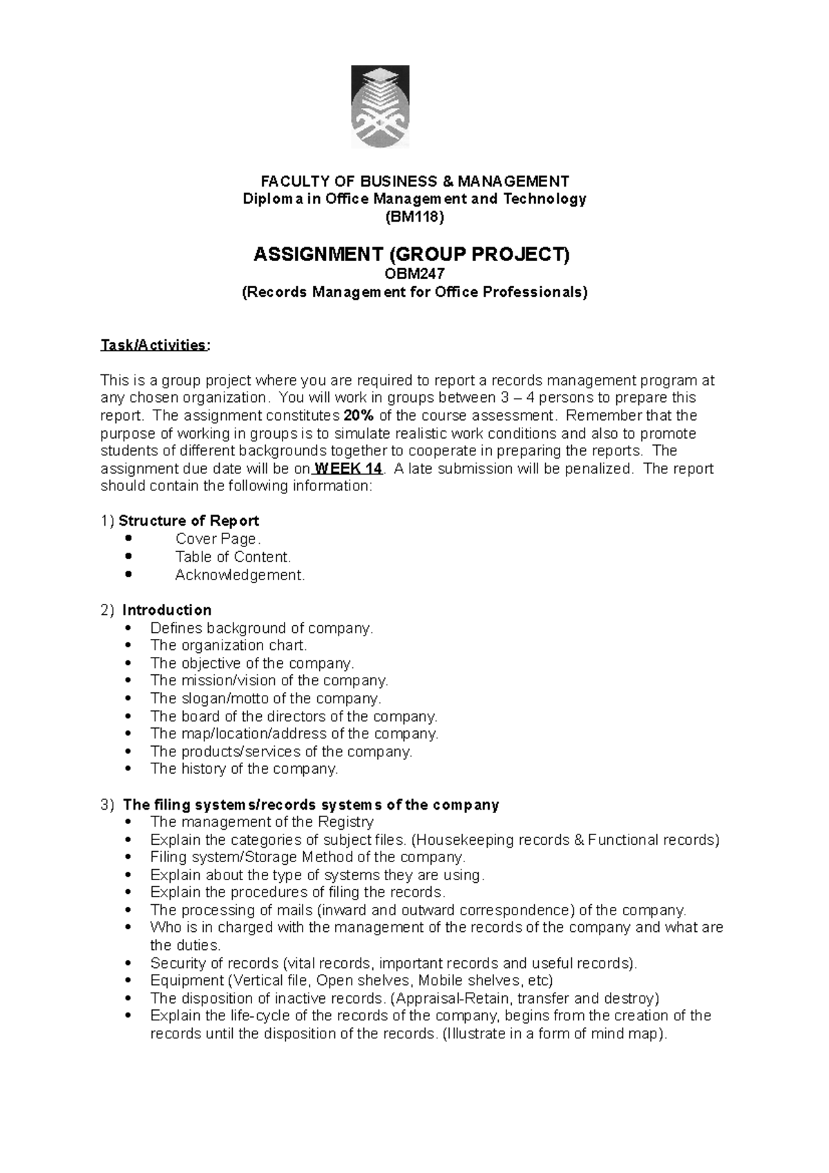 Group Project Guidelines Revised on April 18 - FACULTY OF BUSINESS ...