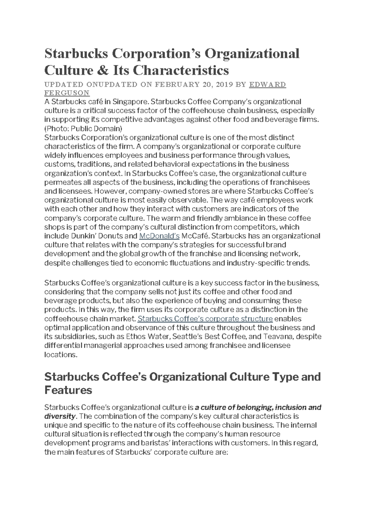 Starbucks Corporation - Starbucks Coffee Company’s organizational ...