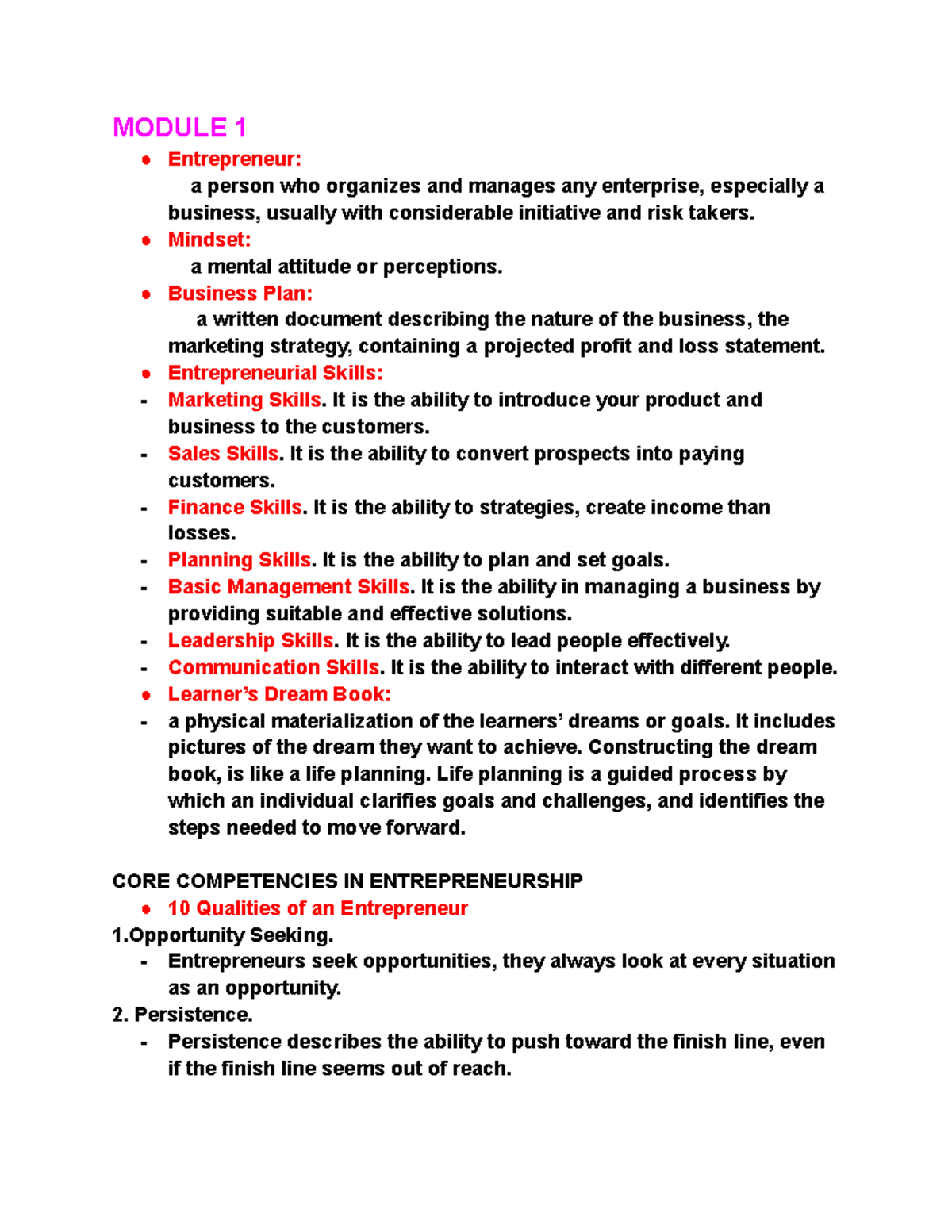 Entrep- Reviewer - Summary Accountancy and Business Management - MODULE 1 Entrepreneur: a person ...