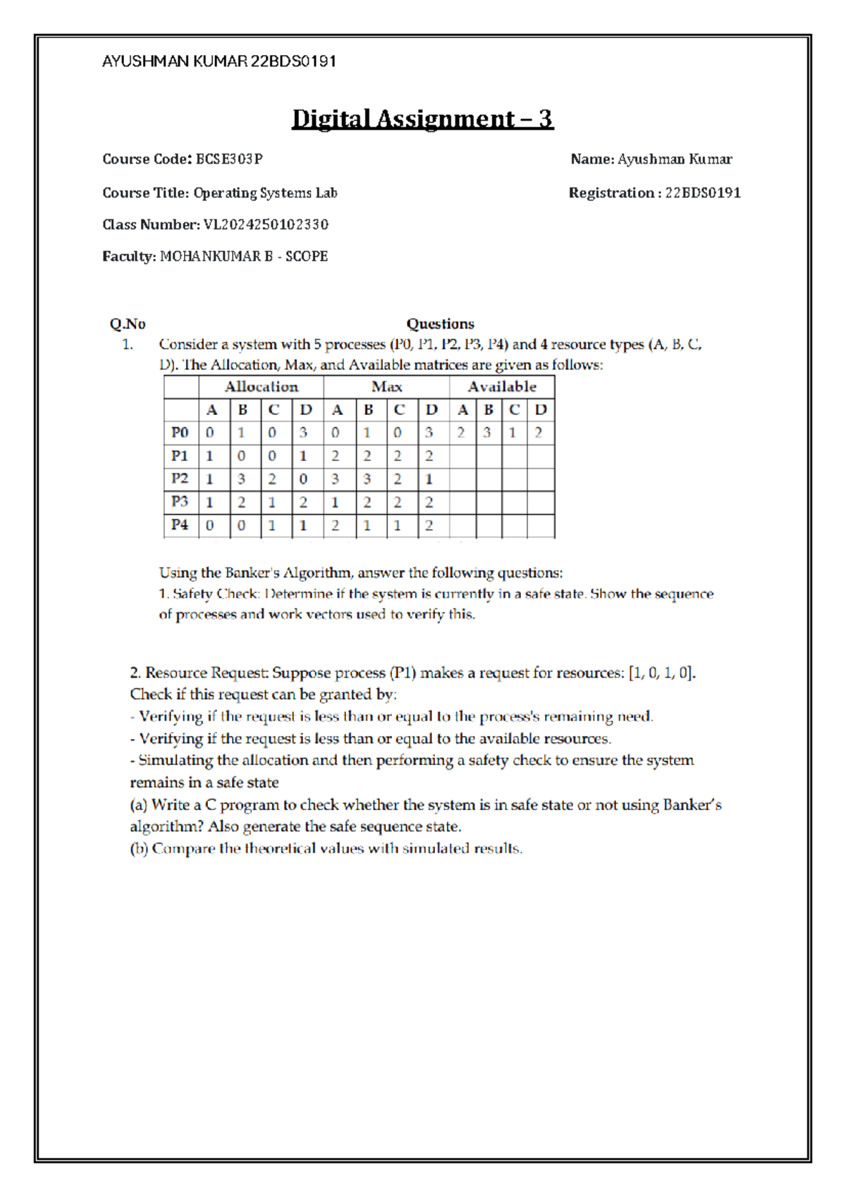 Operating Systems Lab da 3 - Digital Assignment – 3 Course Code ...