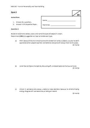 Quiz 1 - Question - Test 1 - Quiz 1 Instructions: Answer ALL questions ...