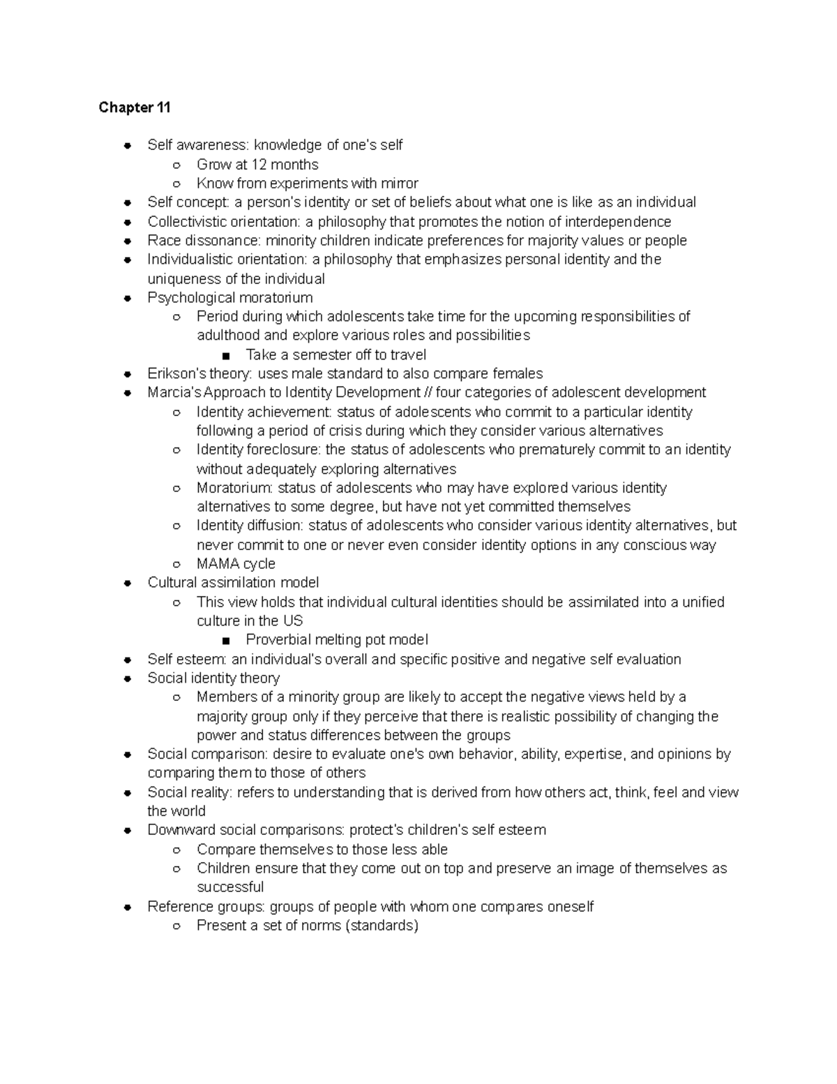 Chapter 11 notes - Chapter 11 Self awareness: knowledge of one’s self ...