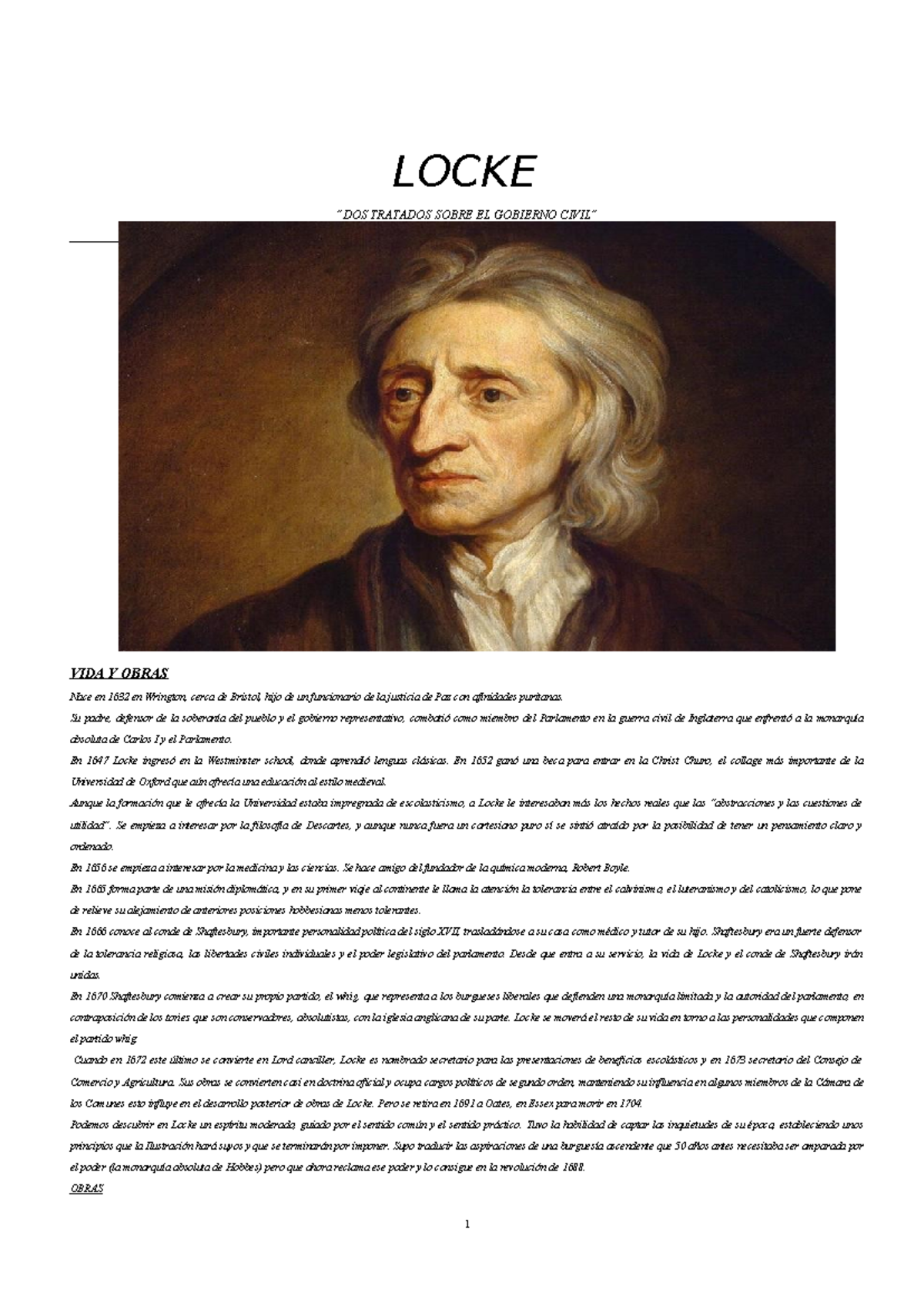 Teoría política - Locke - LOCKE “DOS TRATADOS SOBRE EL GOBIERNO CIVIL ...