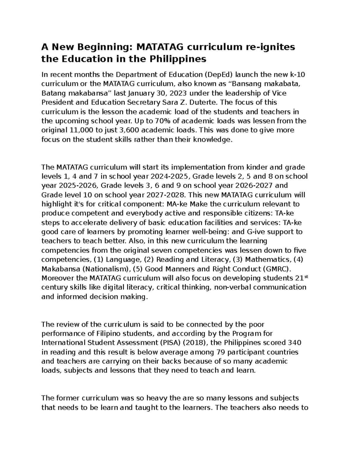 Editorial - Edition - A New Beginning: MATATAG curriculum re-ignites ...