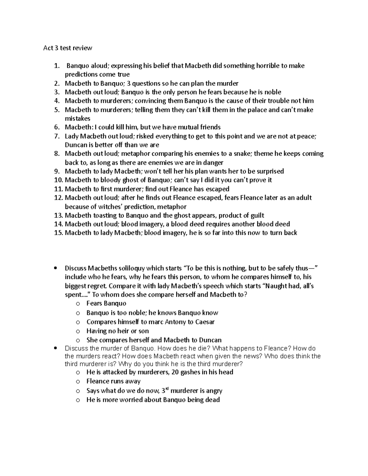 Act 3 test review - Macbeth Act 3 notes and study guide - Act 3 test ...