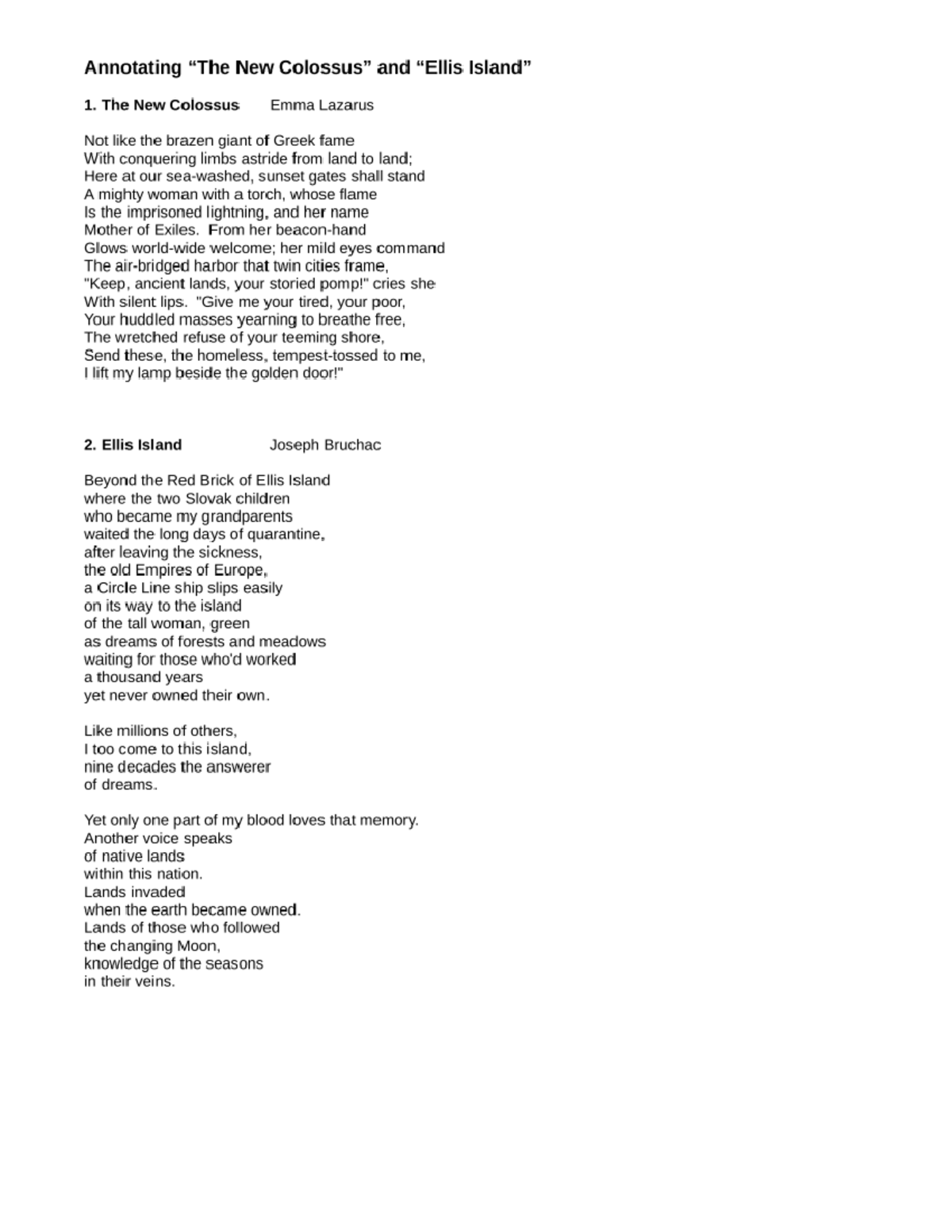 Colossus Ellis Island Poems (1).doc Schoology - Studocu