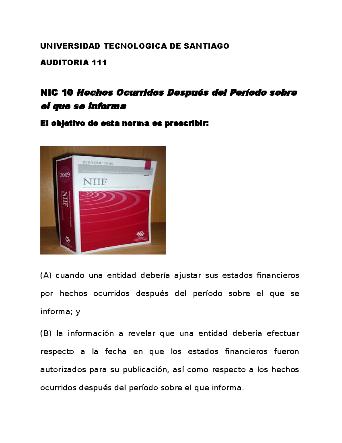 LA NIC 10 - NIC 10 Hechos Ocurridos Después del Período - Auditoría 3 ...