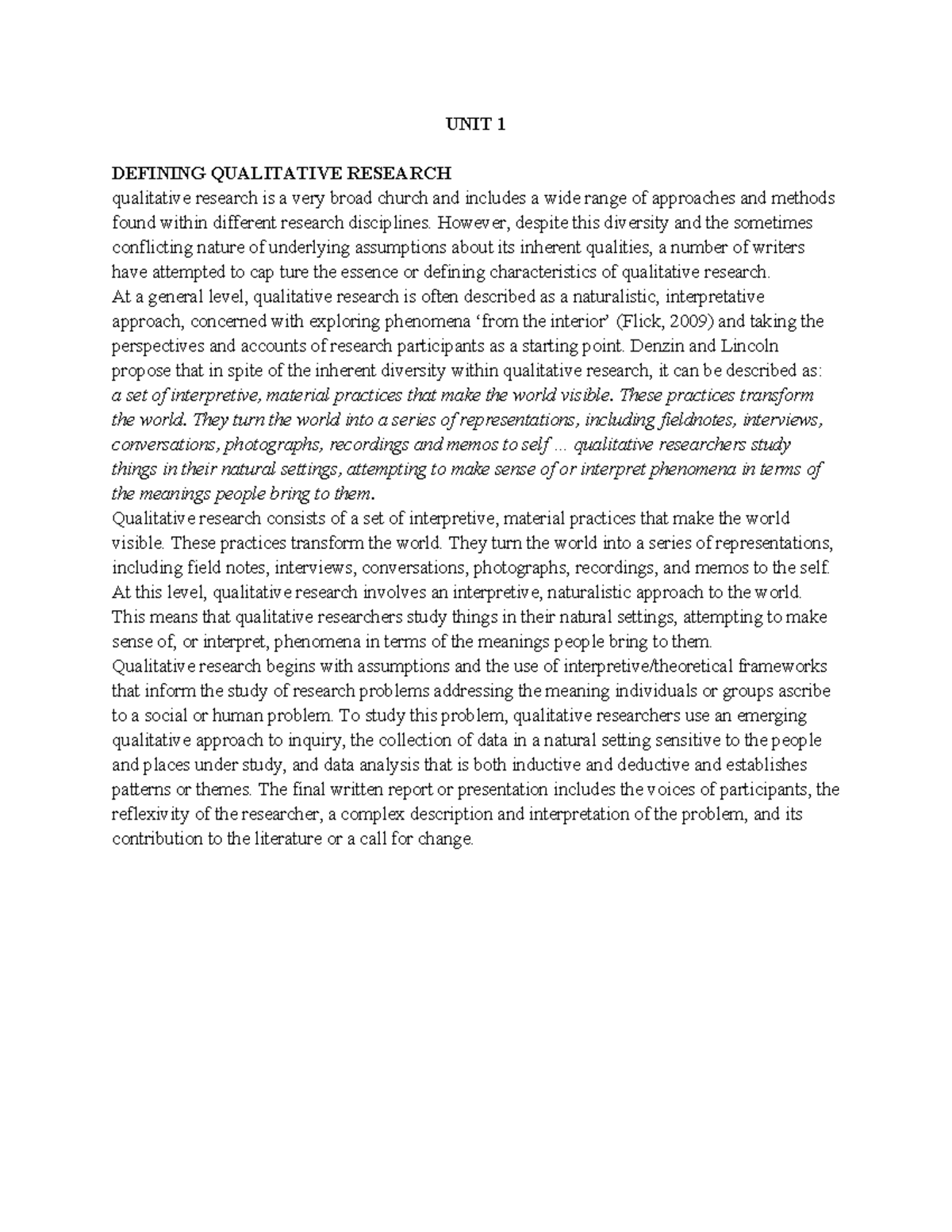 UNIT 1 study notes - UNIT 1 DEFINING QUALITATIVE RESEARCH qualitative ...