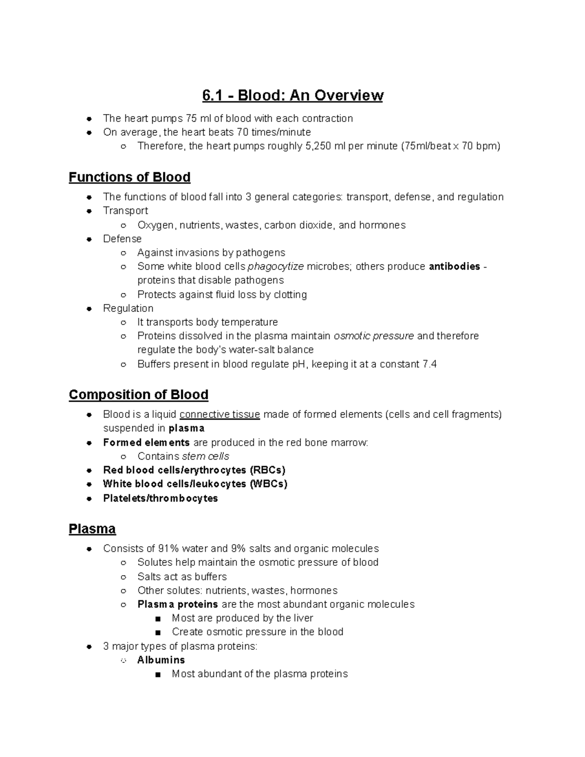 Chapter 6 - Cardiovascular System Blood - 6 - Blood: An Overview The ...