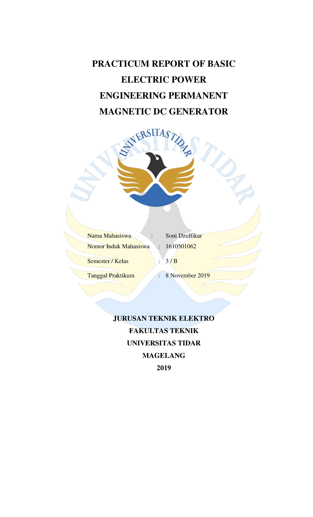 Permanent Magnetic DC Generator - PRACTICUM REPORT OF BASIC ELECTRIC POWER ENGINEERING PERMANENT ...