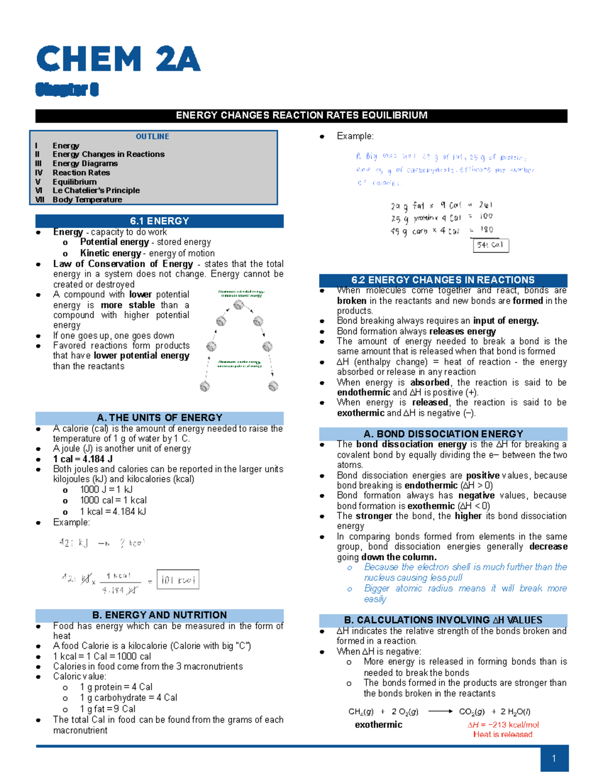 Energy Changes Reaction Rates Equilibrium CHEM CH6 - CHEM 2A Chapter 6 ...