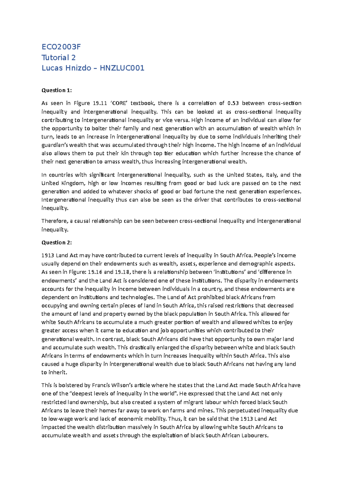 ECO2003 F - Tutorial 2 - ECO2003F Tutorial 2 Lucas Hnizdo – HNZLUC ...