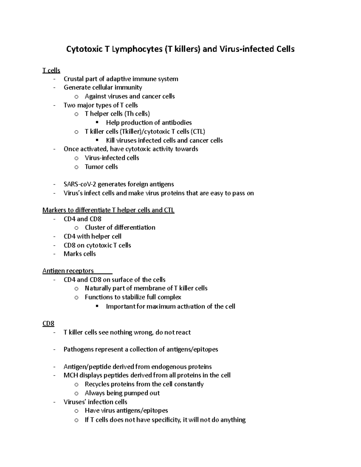 Hthsci - note - Cytotoxic T Lymphocytes (T killers) and Virus-infected ...