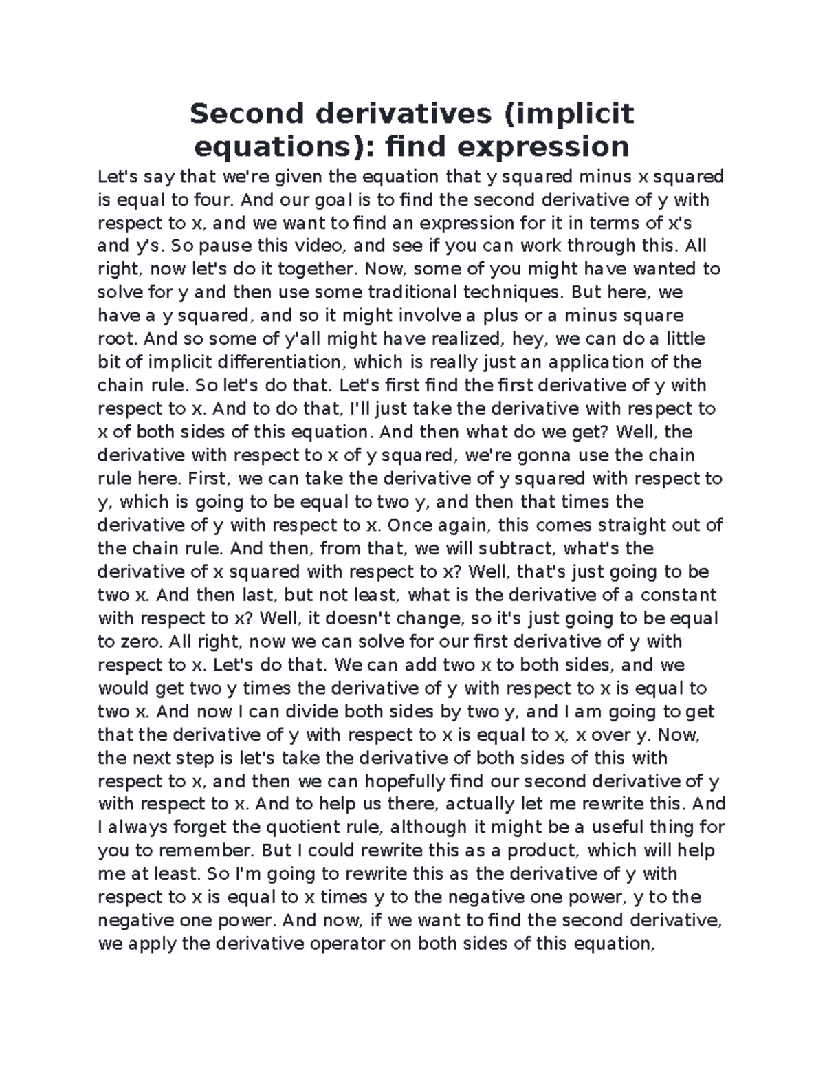 Second derivatives (implicit equations)- find expression - Second ...