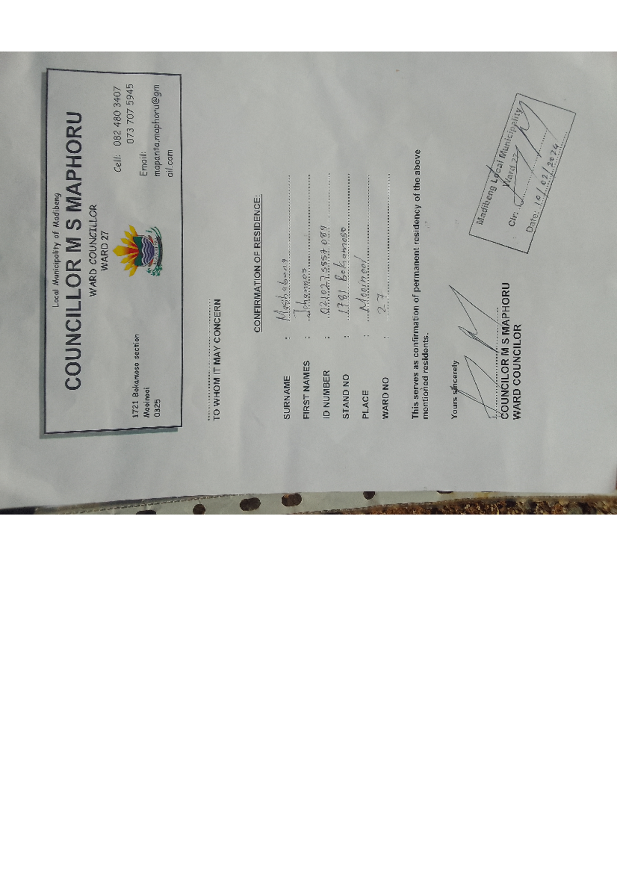 Proof - Hy everyone - Local Municipality of Madibeng COUNCILLOR M S ...