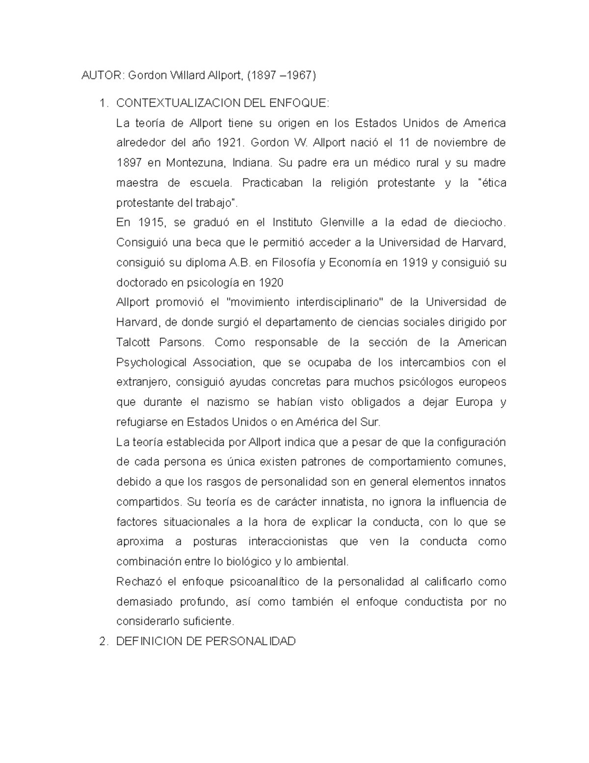 Psicologia DE LA Personalidad - AUTOR: Gordon Willard Allport, (1897 ...