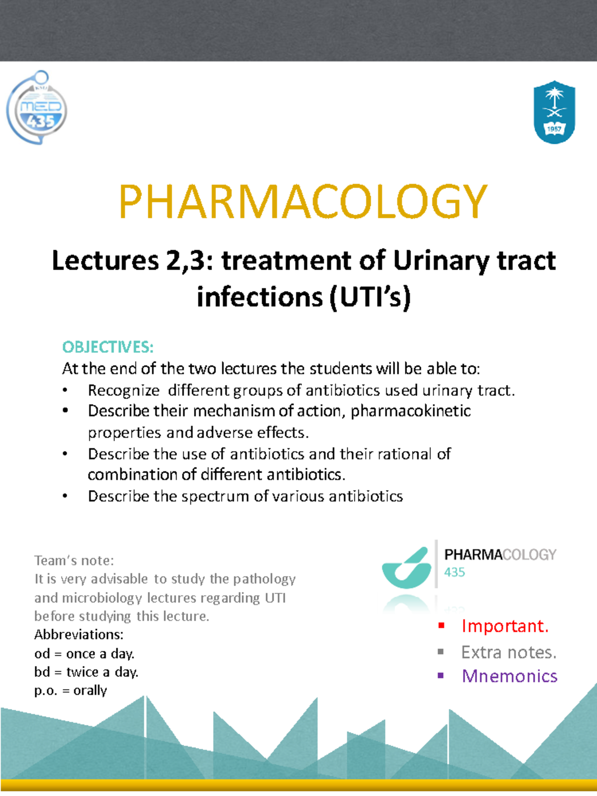 2,3- treatment of UTIs - Lectures 2,3: treatment of Urinary tract ...