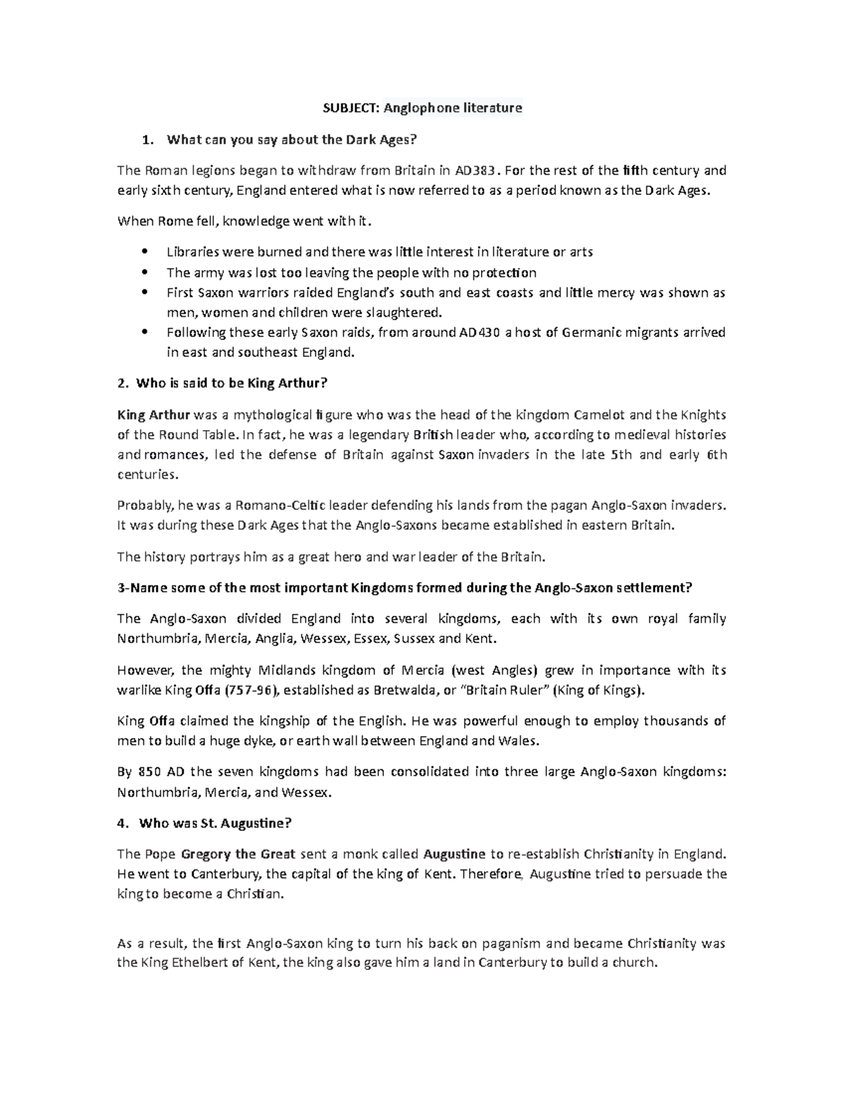 Anglophone Literature- Vikings, Anglo Saxon - SUBJECT: Anglophone ...