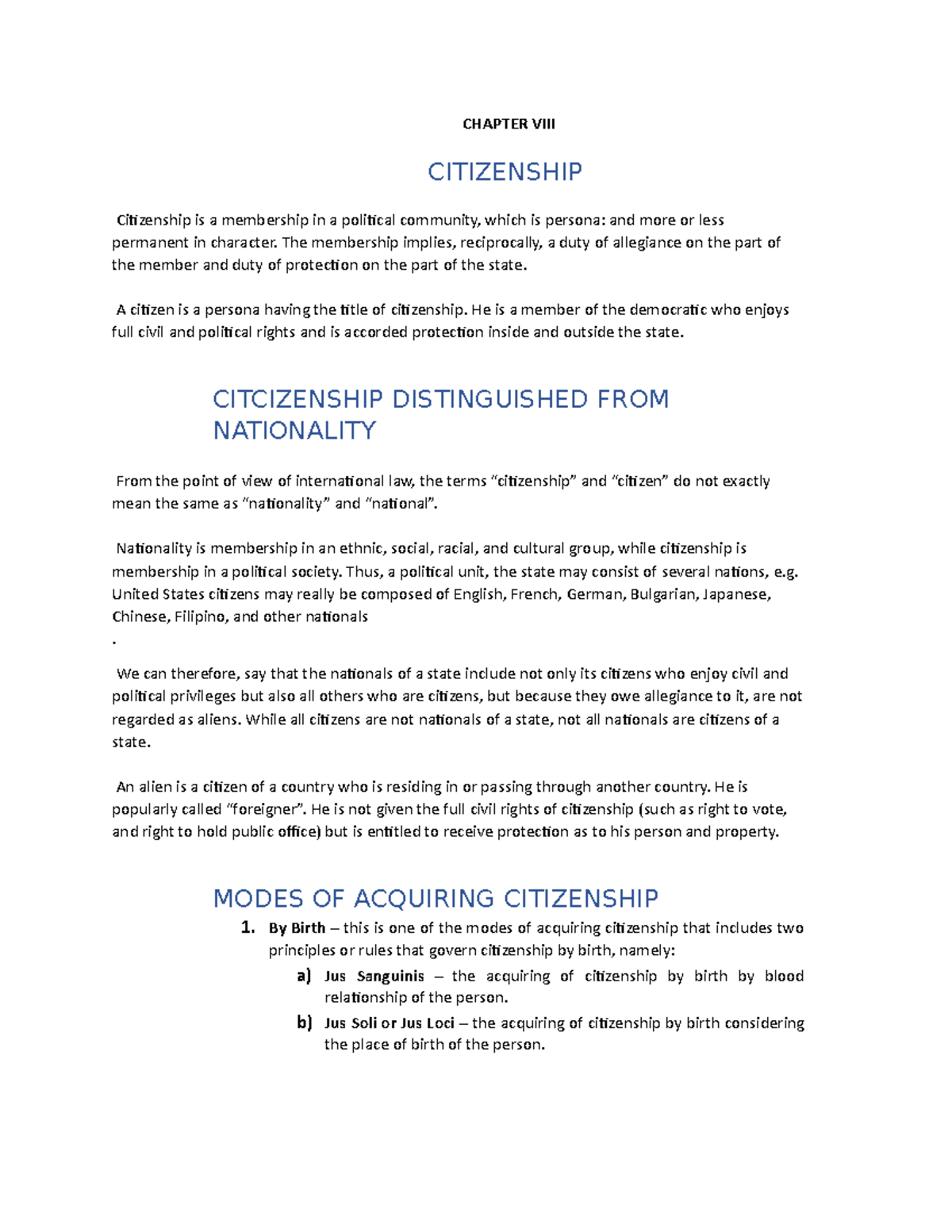 Civil service review. Module 8 - CHAPTER VIII CITIZENSHIP Citizenship ...