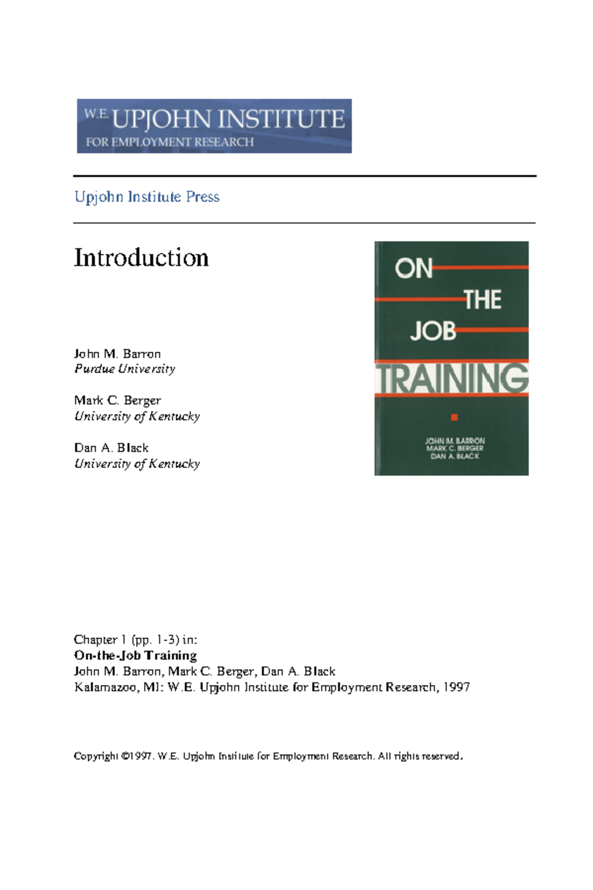Up97jbotjtbg 2 - study - Upjohn Institute Press Introduction John M ...