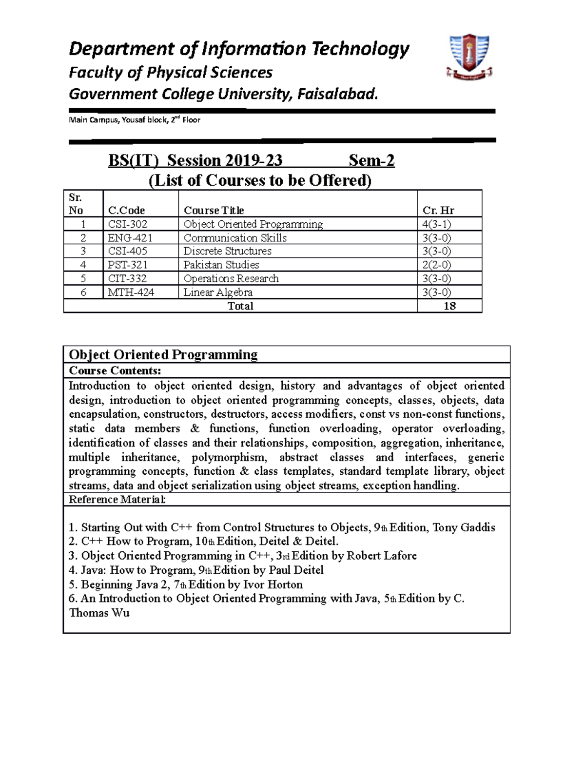 BS(IT) Sem-2 - course outline course outlinecourse outlinecourse ...