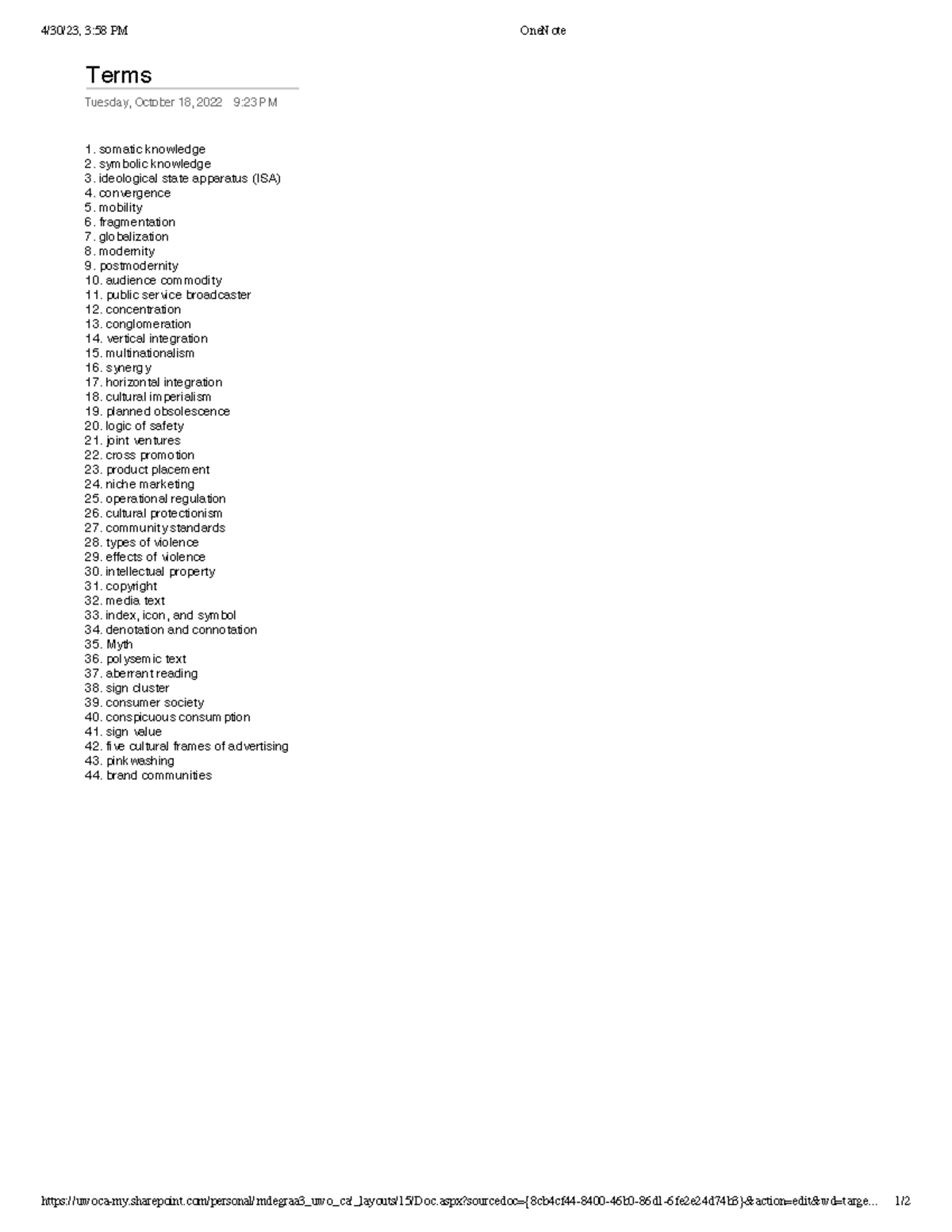 MIT 1050 - midterm terms - 4/30/23, 3:58 PM OneNote - Studocu