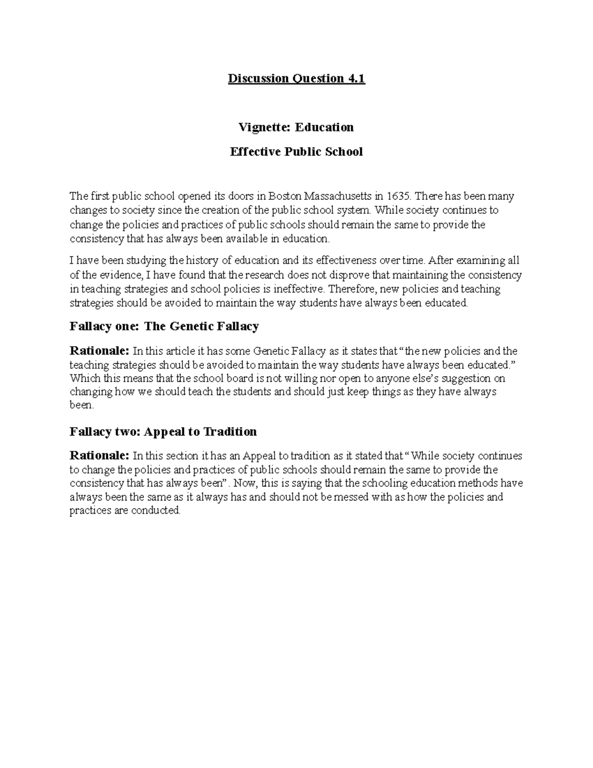 Discussion Question 4 - Vignette: Education Effective Public School The ...