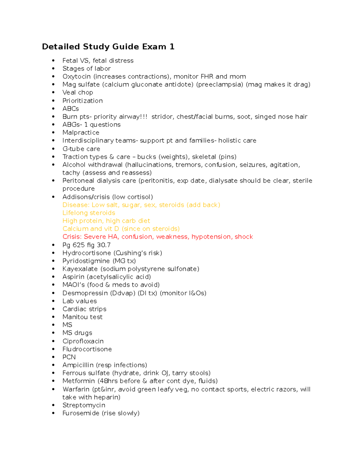 Exam 1 Study guide focused - Detailed Study Guide Exam 1 Fetal VS ...