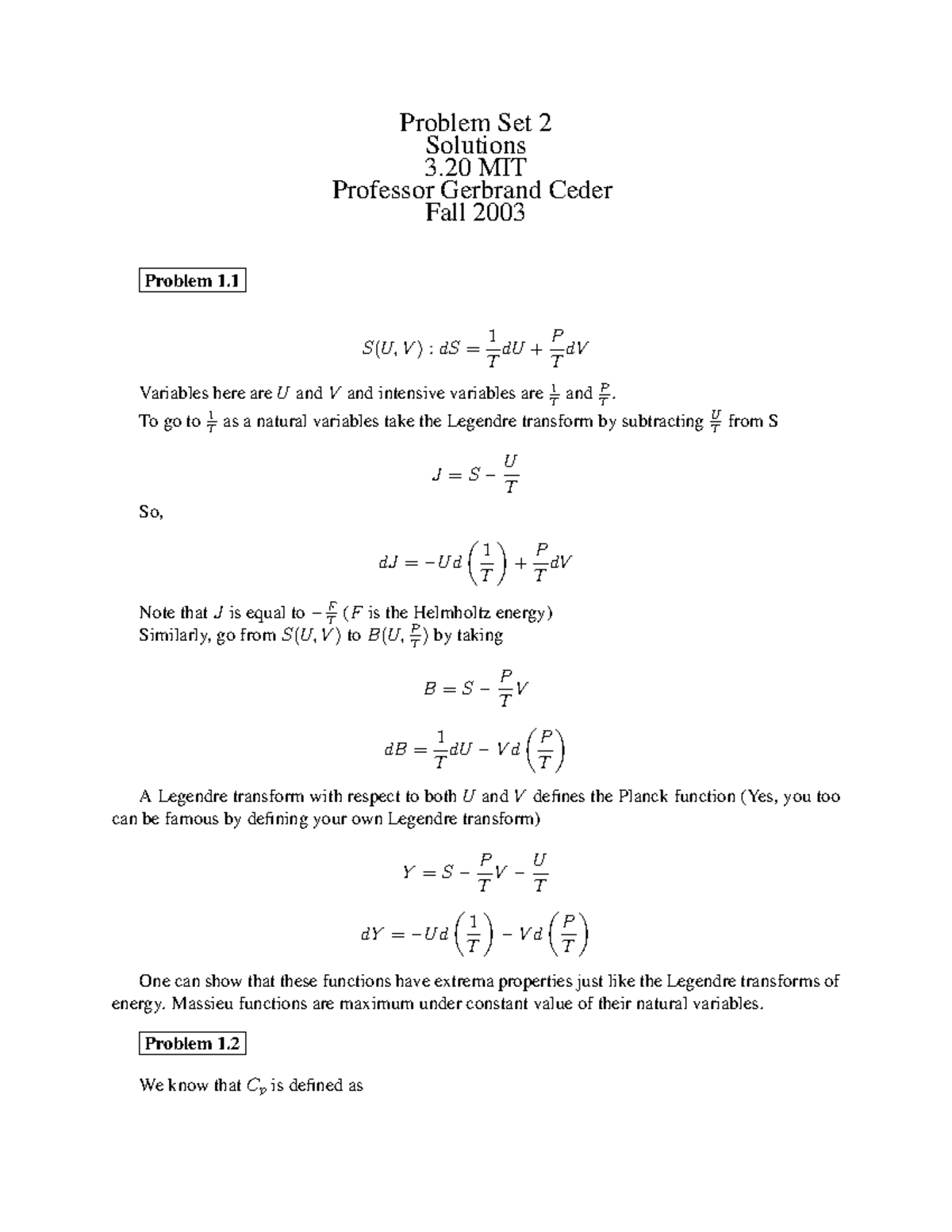 E1c31395 eadd7d20275 dd985ee1e3c65 ps2solns - Problem Set 2 Solutions 3 MIT Professor Gerbrand ...