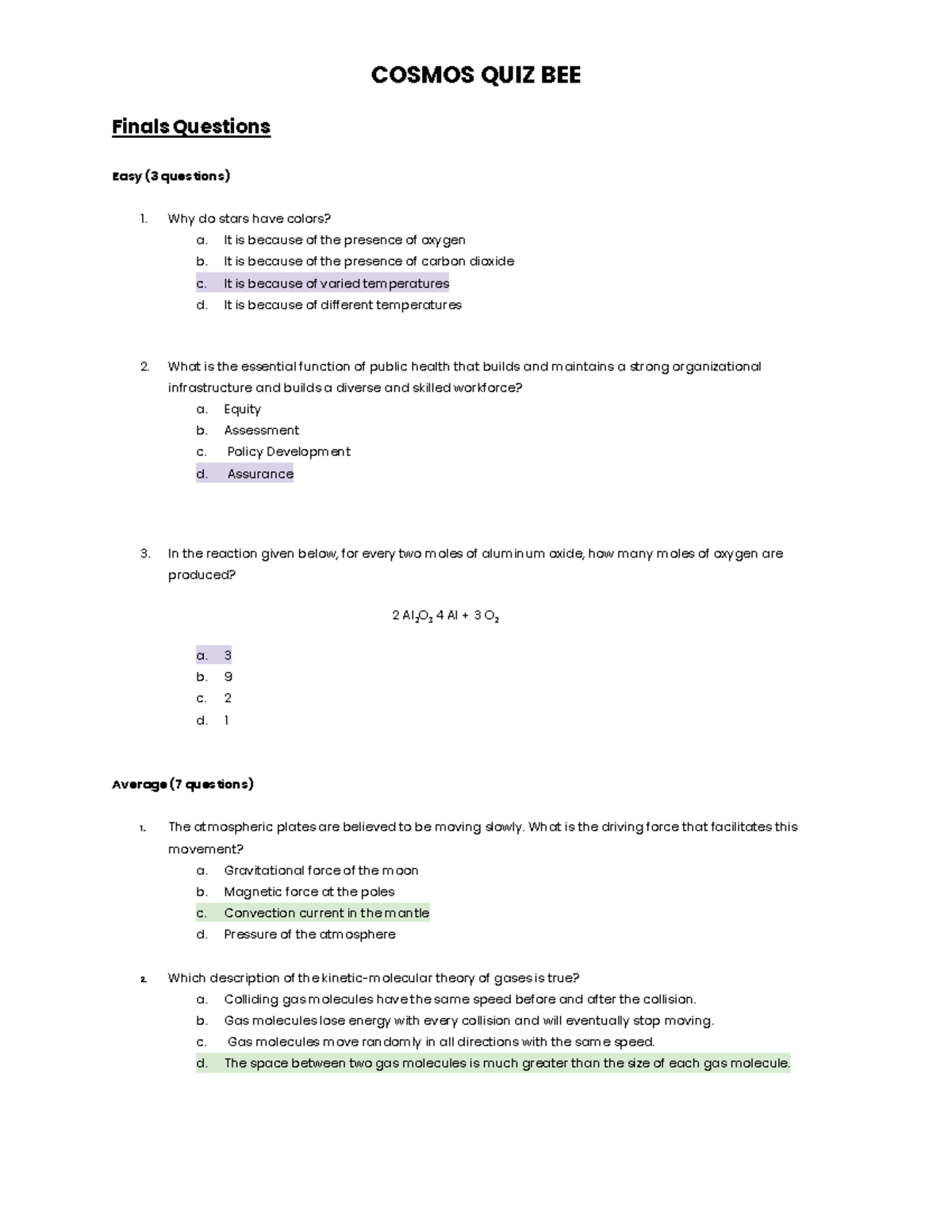 Cosmos-QB- Questions for Grades 11 and 12 - Bs Biology - DLSU - Studocu