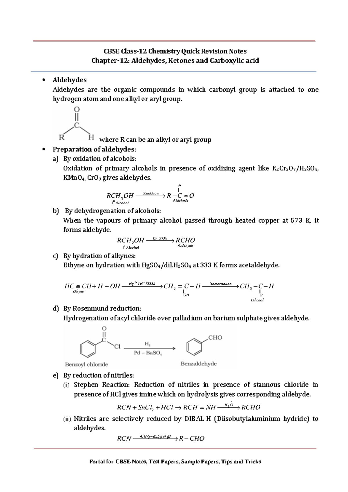 12 chemistry notes ch12 aldehydes ketones and carboxylicacid - CBSE ...