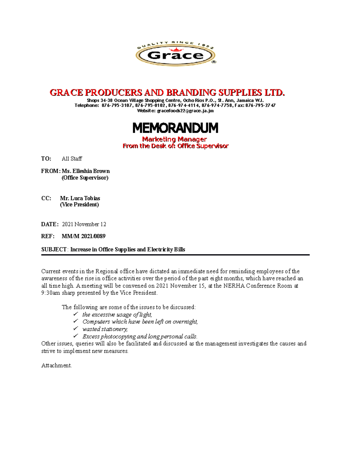 Elleshia Brown- Assignment 5 (Memorandum) - Academic Writing - UTech ...