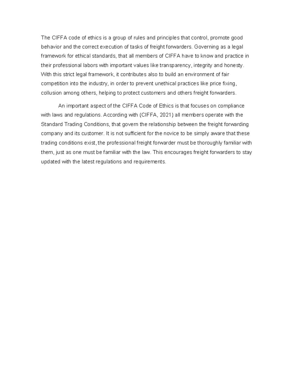 The Ciffa code of ethics - The CIFFA code of ethics is a group of rules ...