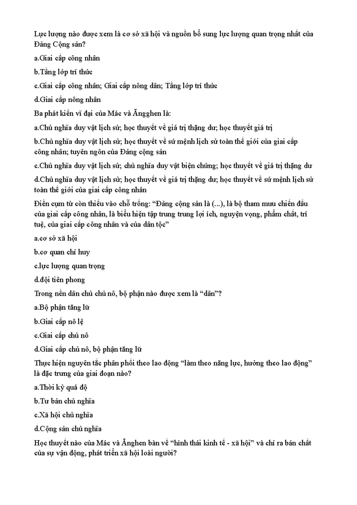 Trac nghiem CNKH - Lực lượng nào được xem là cơ sở xã hội và nguồn bổ ...